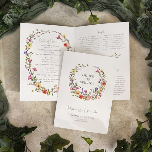 Delicate Floral Folded Order of Service Card – Paper Willow