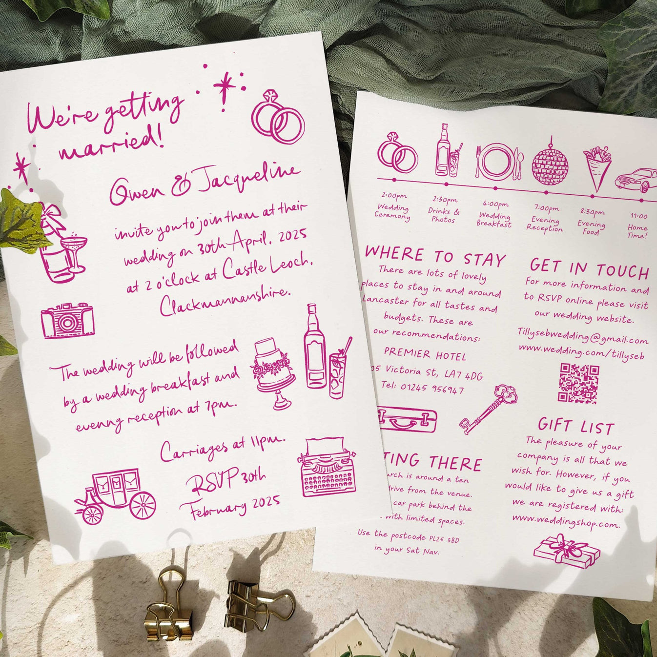 Wedding Doodles Hand Drawn A5 Invitation – Paper Willow
