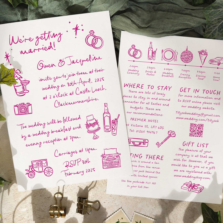 Wedding Doodles Hand Drawn A5 Invitation – Paper Willow