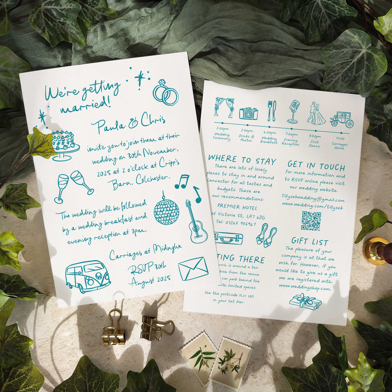 Wedding Doodles Hand Drawn A5 Invitation – Paper Willow
